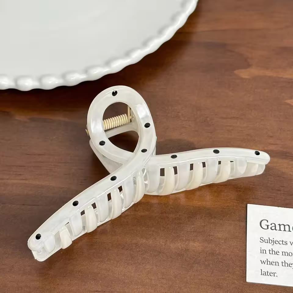 HC-115 - Polka Dot White - Hair Claw – AB Wholesale