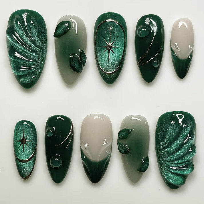 N-245-Iced Mist Forest Green - Press On Nail Set Of 24 - Free 24 Pcs S ...