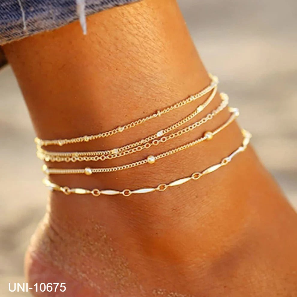 UNI 10675 Classy Gold Layer Anklet Set of 5 AB Wholesale